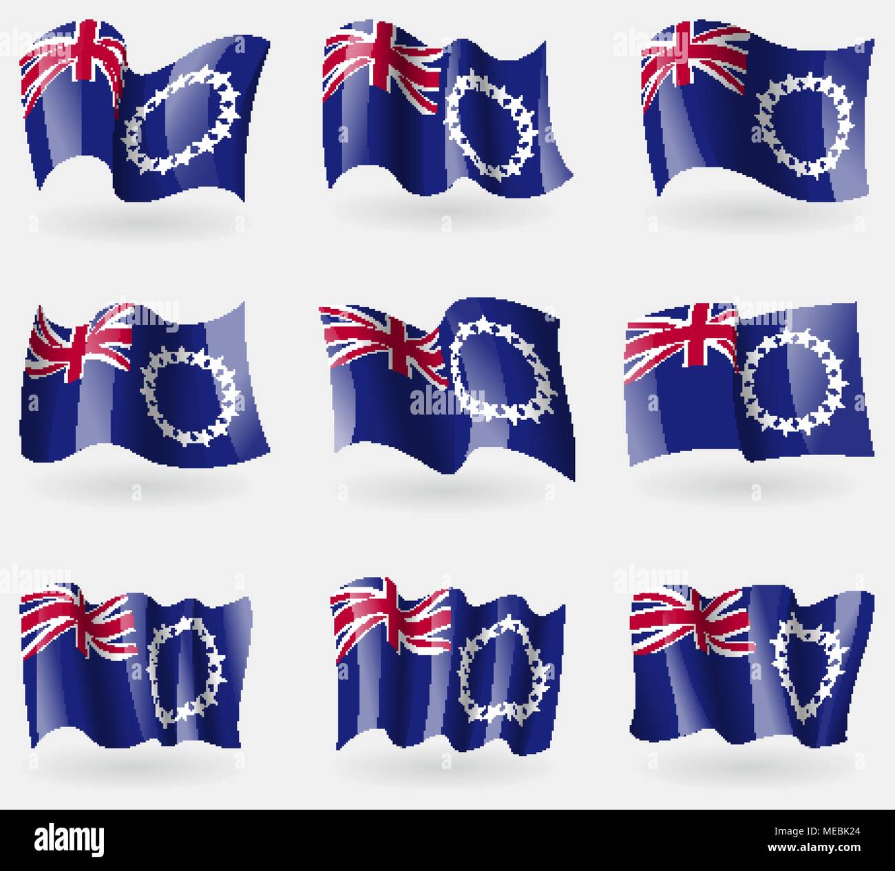 Set of Cook islands flags in the air. Vector illustration Stock Vector ...