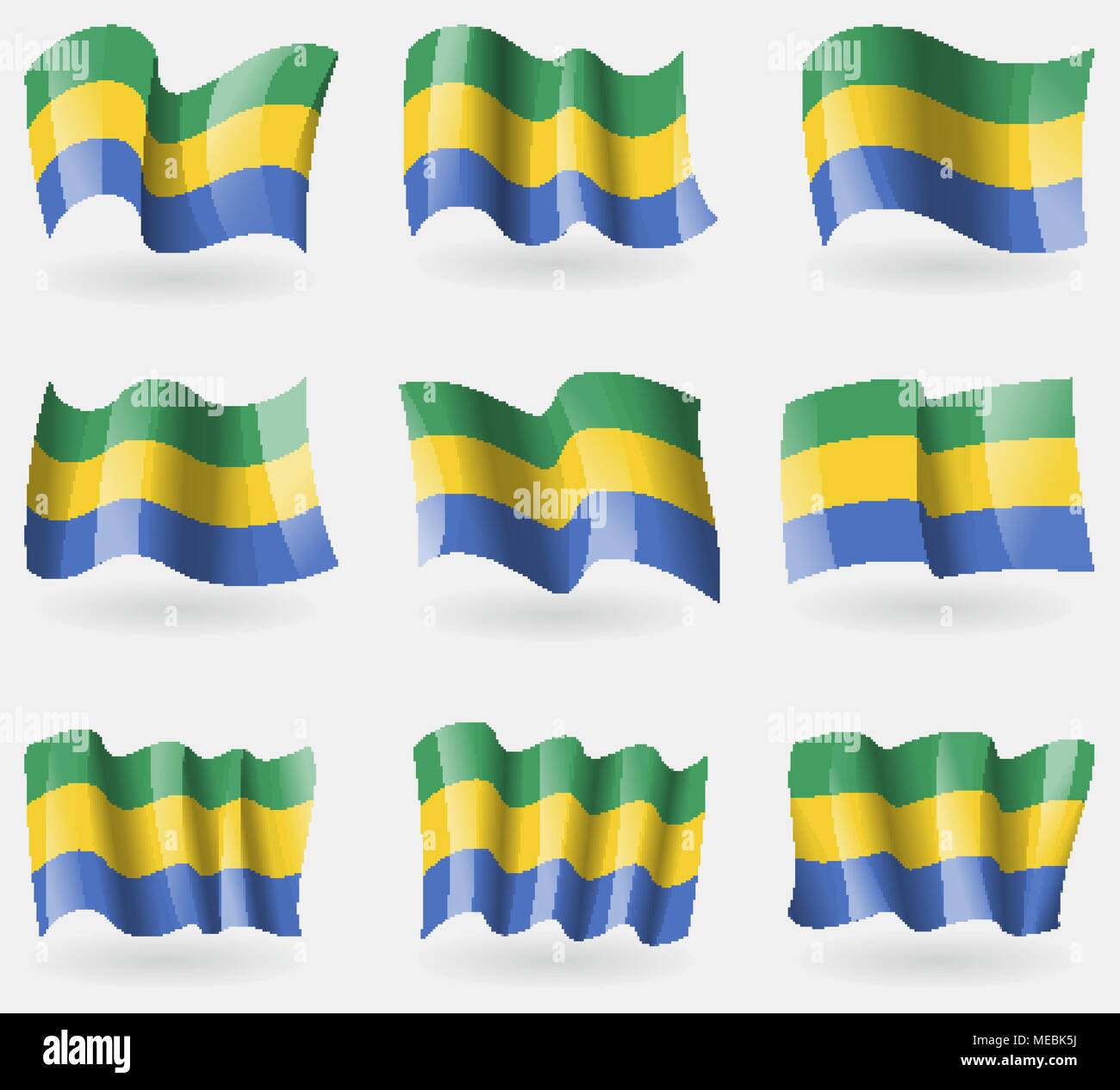 Set of Gabon flags in the air. Vector illustration Stock Vector Image ...