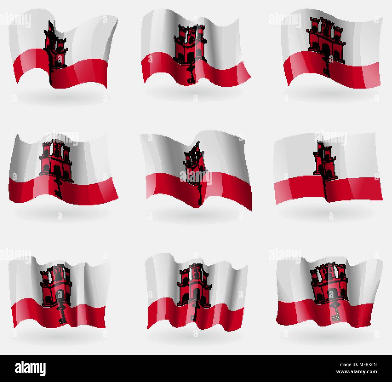 Set of Gibraltar flags in the air. Vector illustration Stock Vector ...