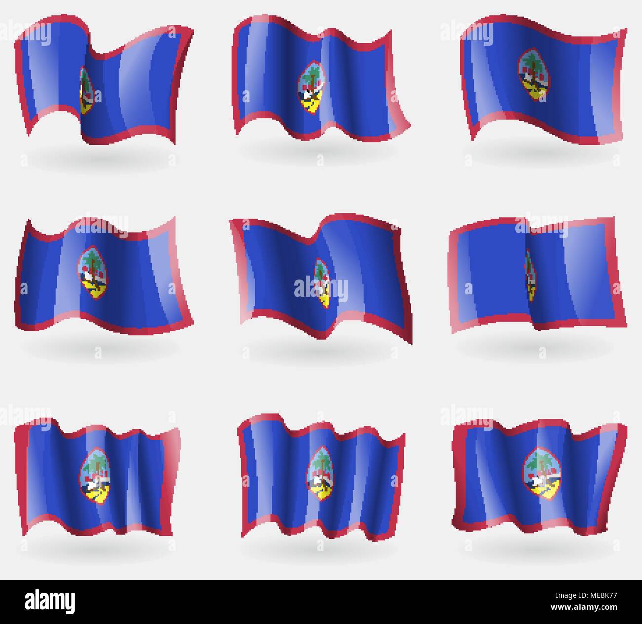 Set of Guam flags in the air. Vector illustration Stock Vector Image ...