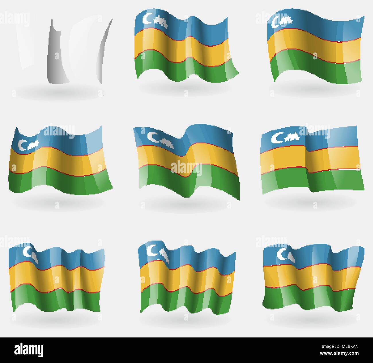 Set of Karakalpakstan flags in the air. Vector illustration Stock ...
