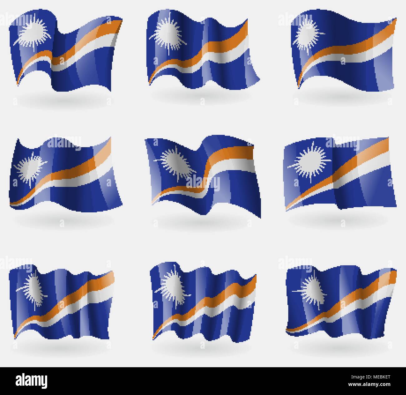 Set of Marshll Islands flags in the air. Vector illustration Stock ...