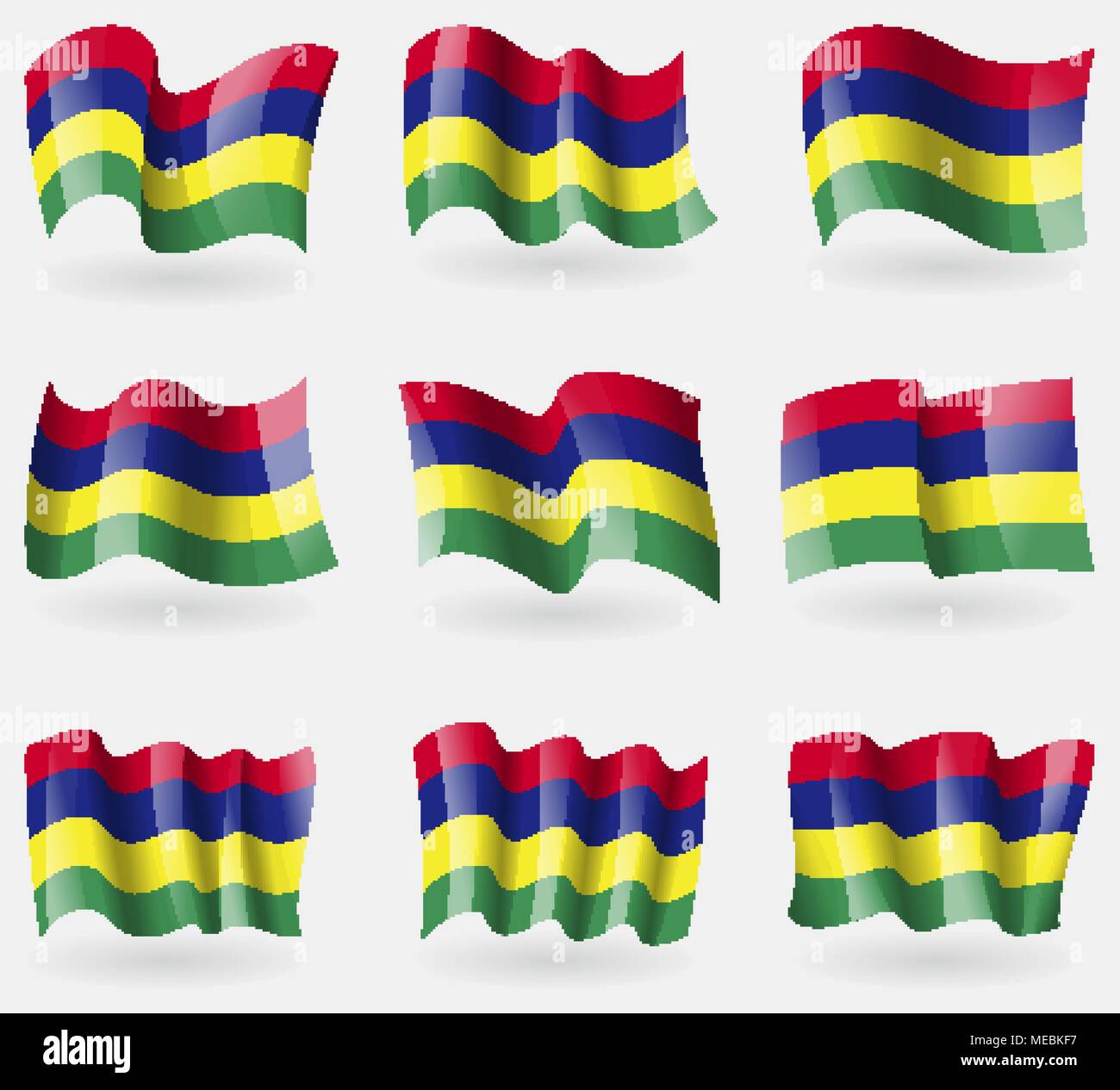 Set of Mauritius flags in the air. Vector illustration Stock Vector ...