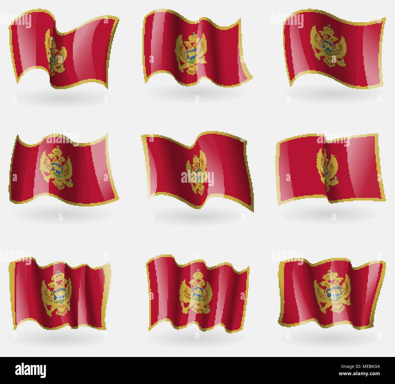 Set of Montenegro flags in the air. Vector illustration Stock Vector ...