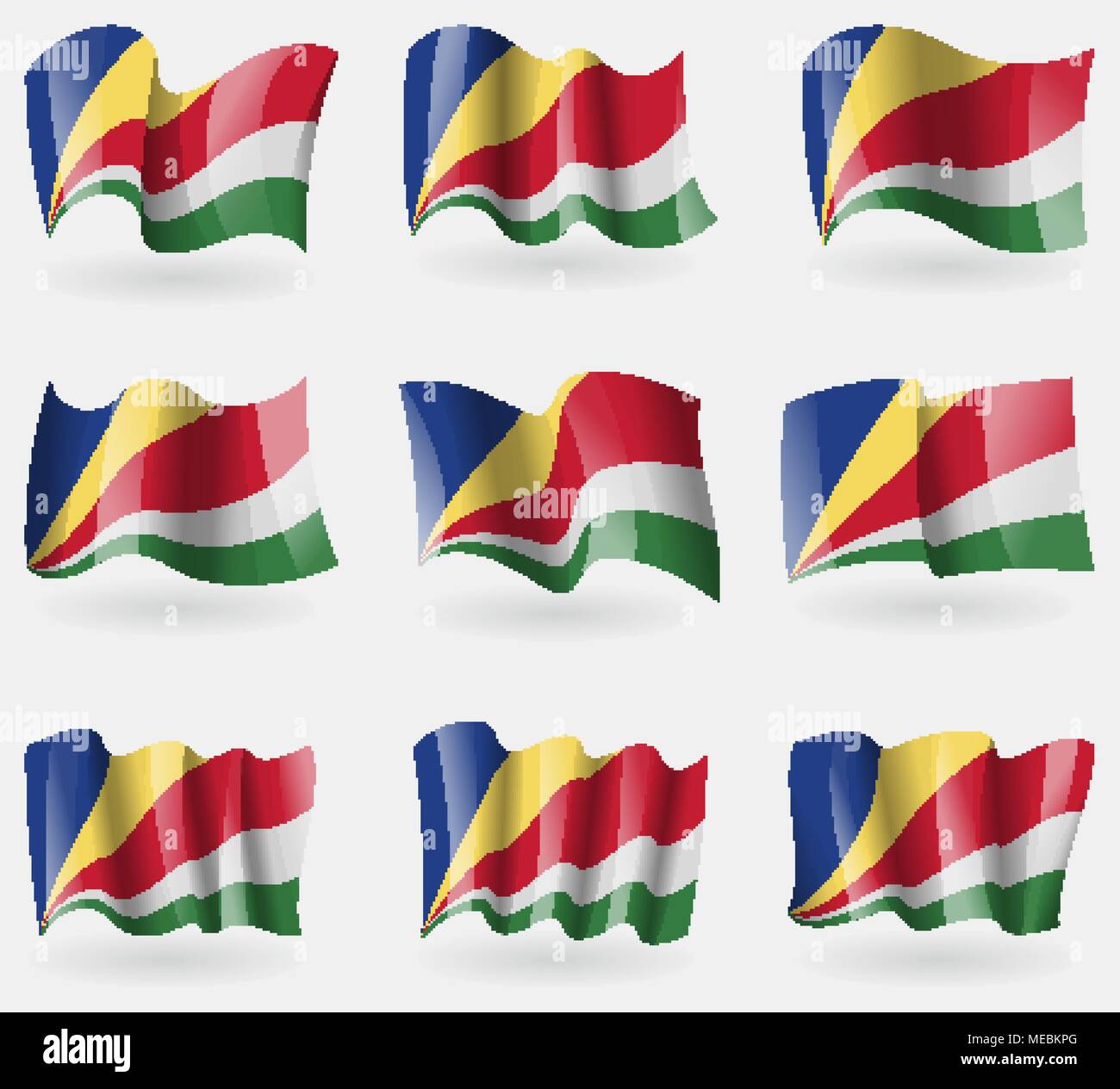 Set of SEYCHELLES flags in the air. Vector illustration Stock Vector ...