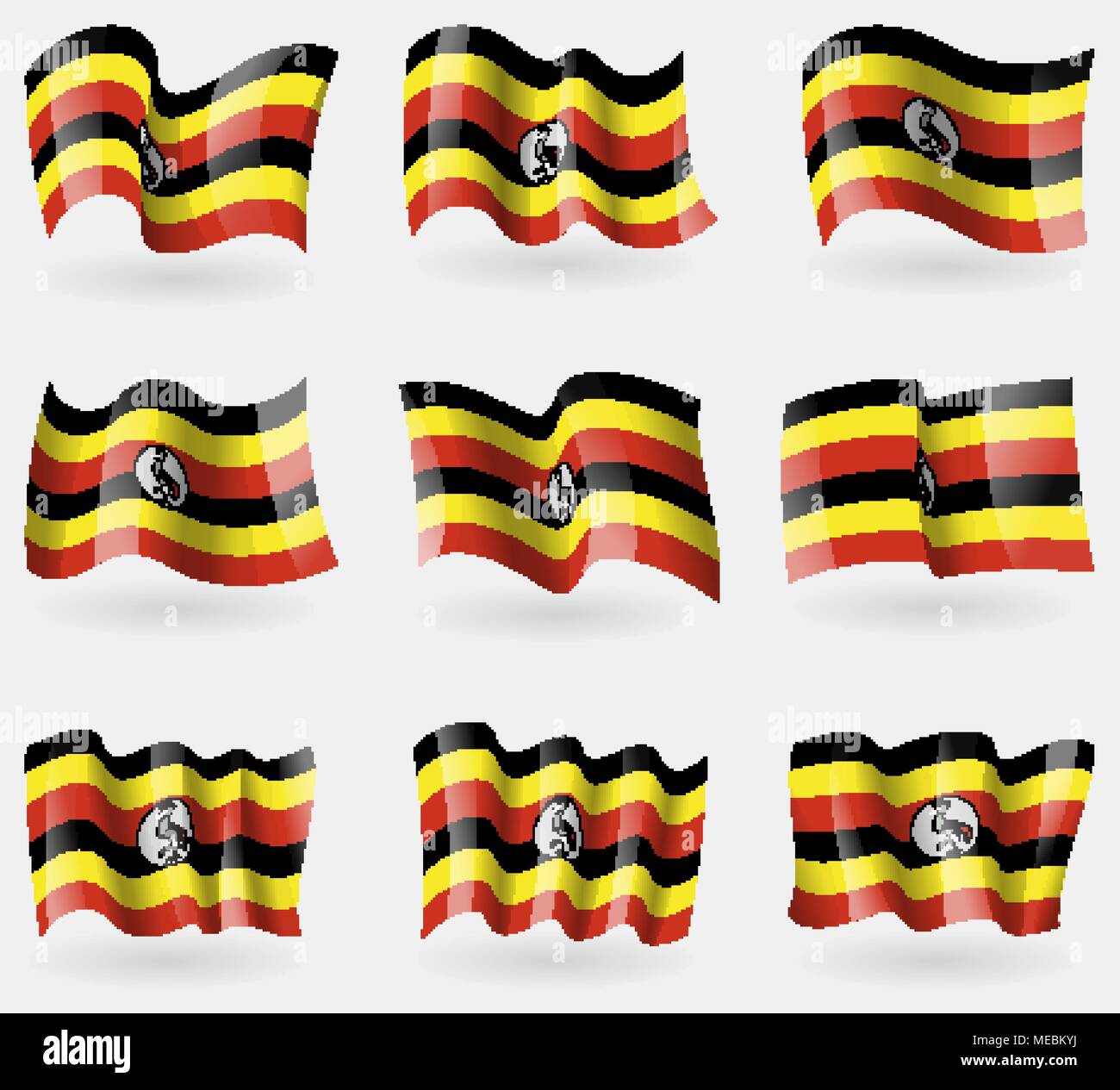 Set of Uganda flags in the air. Vector illustration Stock Vector Image ...