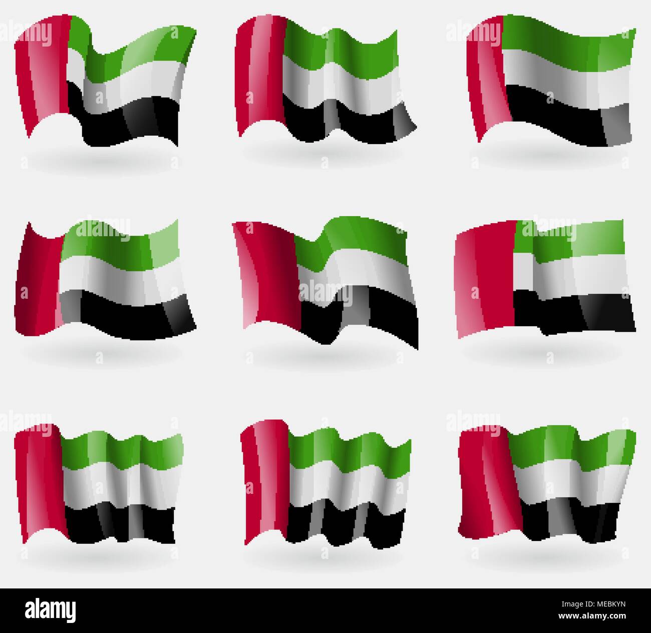 Set of United Arab Emirates flags in the air. Vector illustration Stock ...