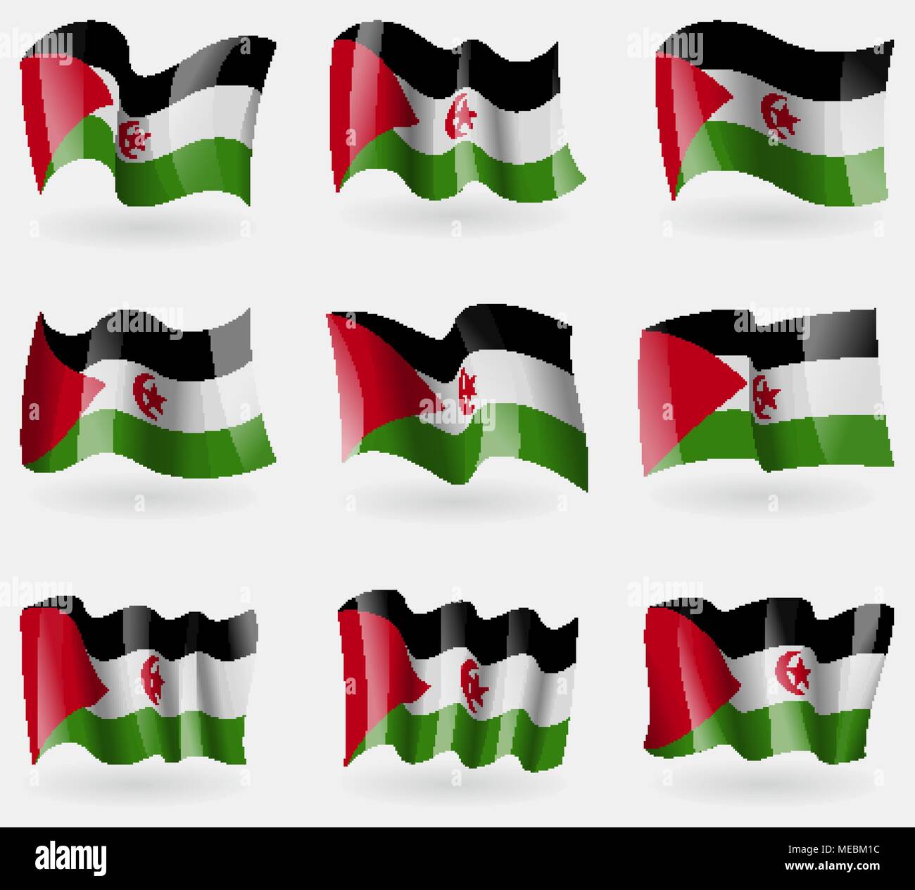 Set of Western Sahara flags in the air. Vector illustration Stock ...