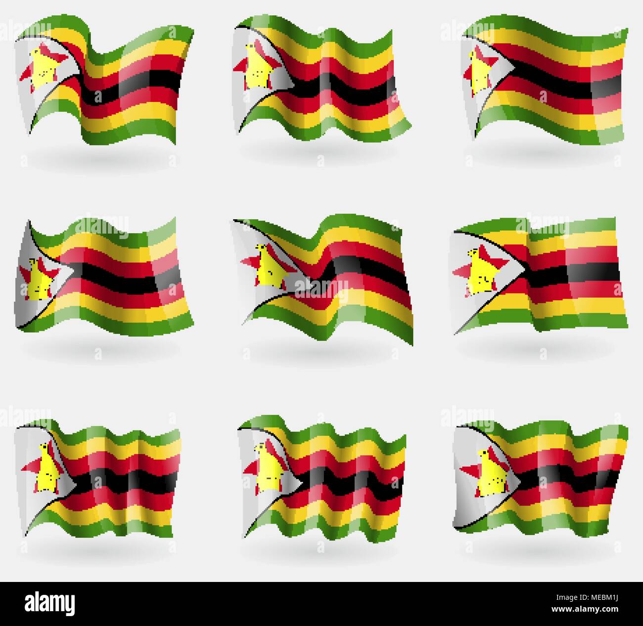 Set of Zimbabwe flags in the air. Vector illustration Stock Vector ...
