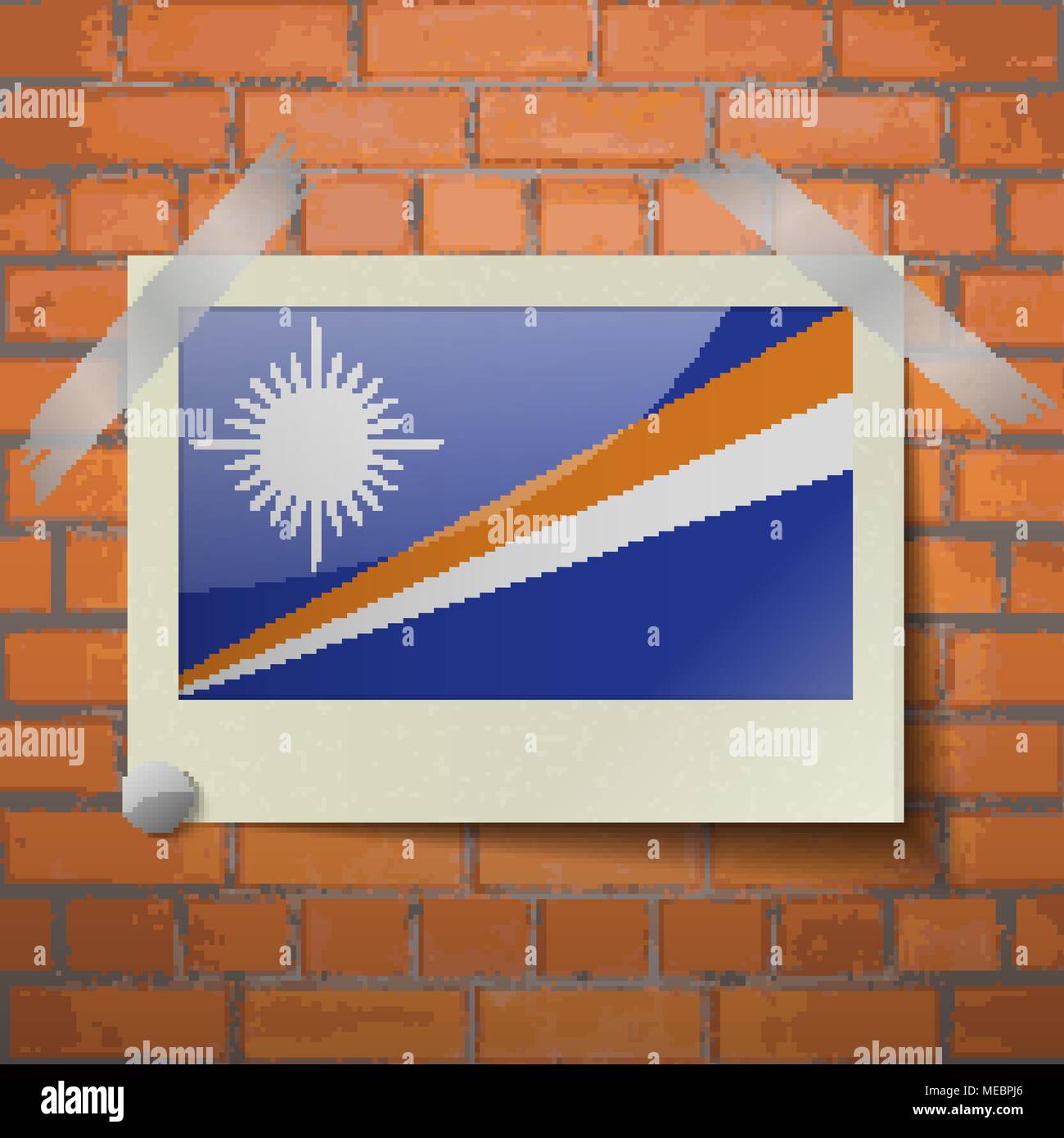 Flags of Marshll Islands scotch taped to a red brick wall. Vector Stock ...