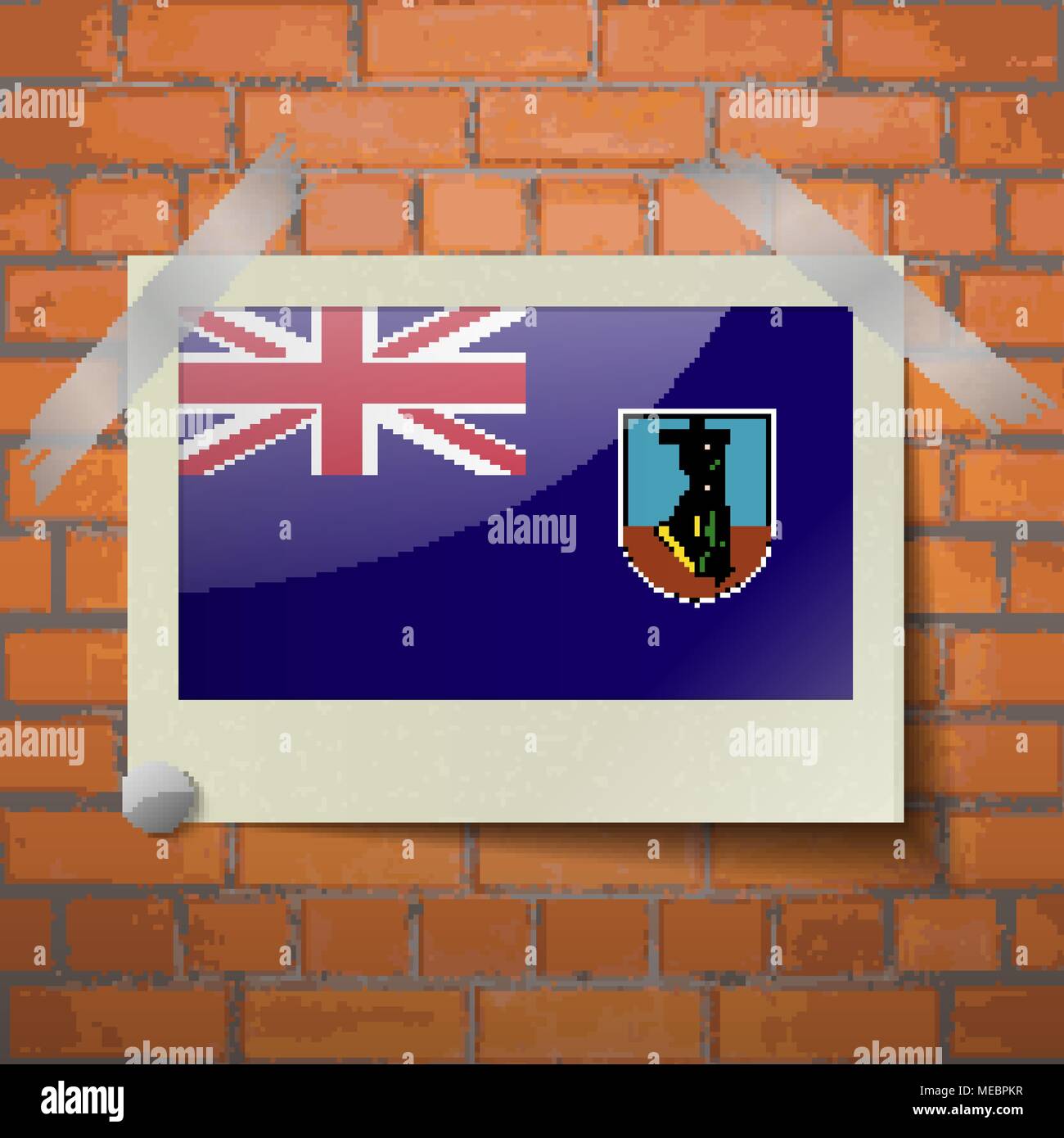 Flags of Montserrat scotch taped to a red brick wall. Vector Stock ...