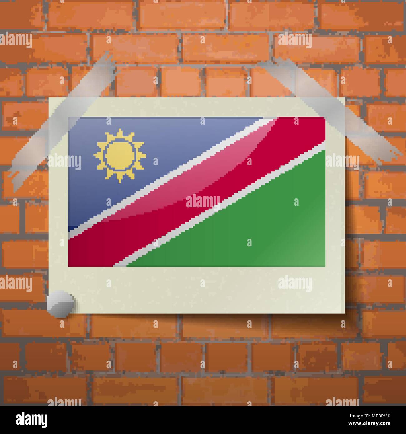 Flags of Namibia scotch taped to a red brick wall. Vector Stock Vector ...