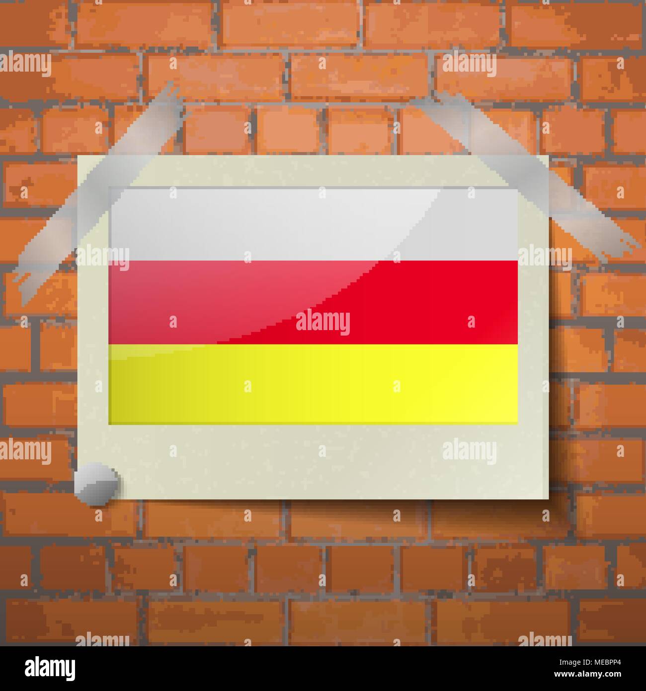 Flags Of North Ossetia Scotch Taped To A Red Brick Wall Vector Stock