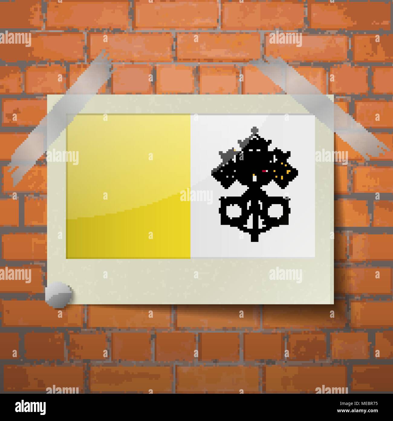 Flags of Vatican CityHoly See scotch taped to a red brick wall. Vector ...