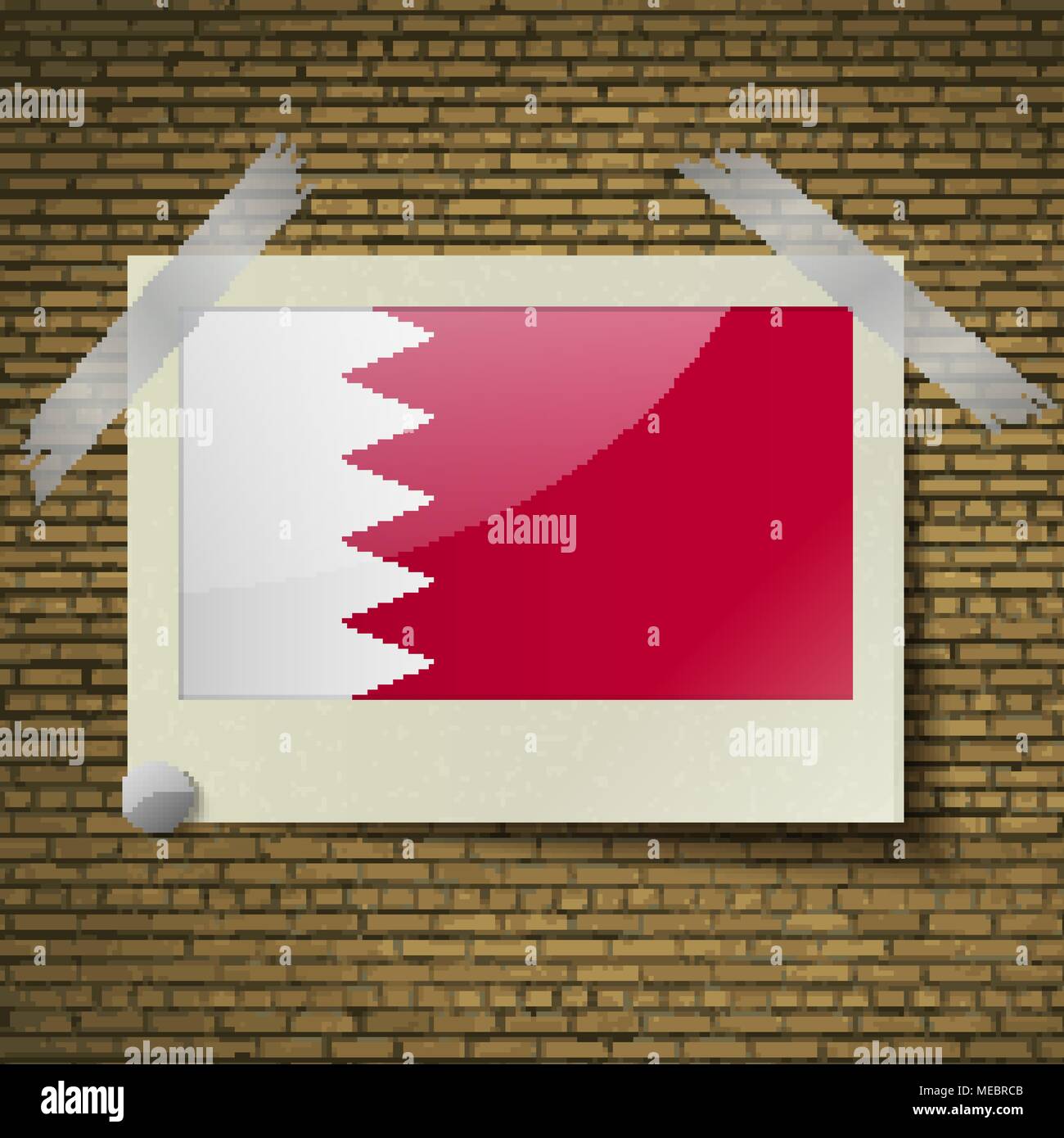 Flags of Bahrain at frame on a brick background. Vector illustration ...