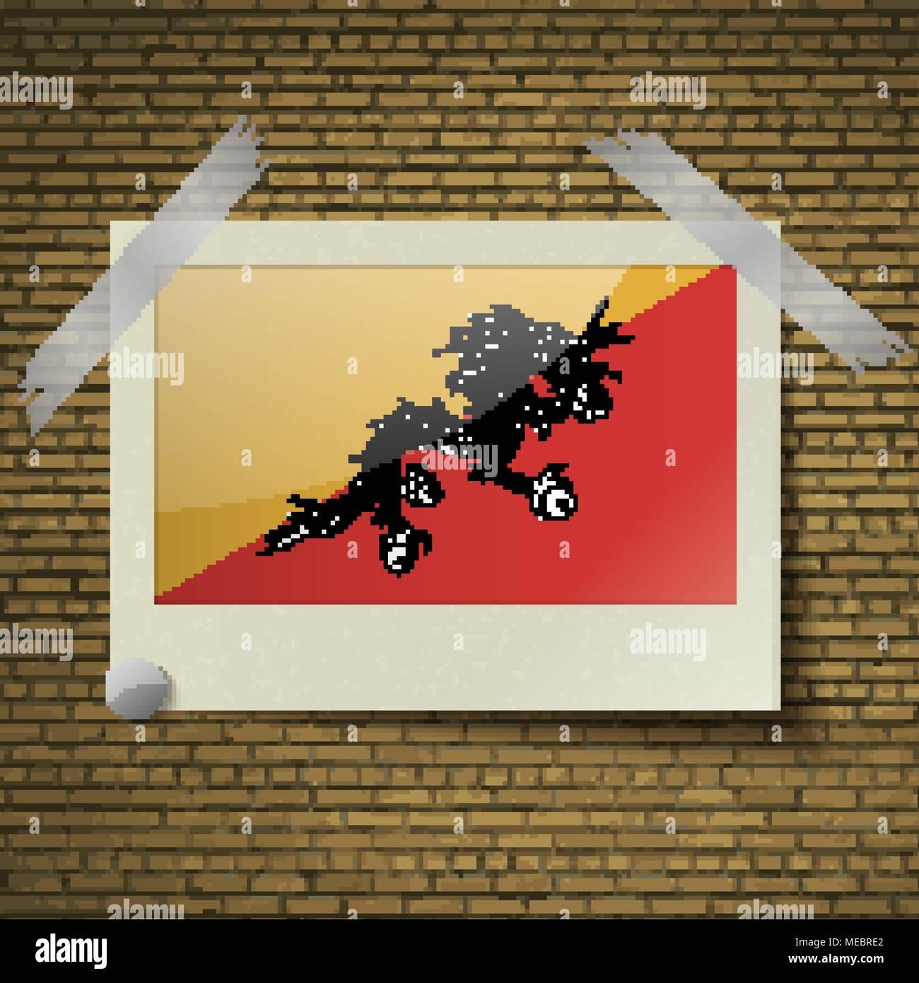 Flags of Bhutan at frame on a brick background. Vector illustration ...