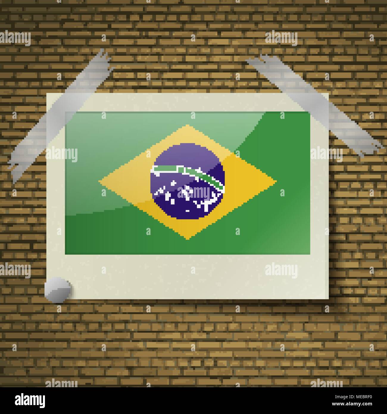Flags of Brazil at frame on a brick background. Vector illustration ...