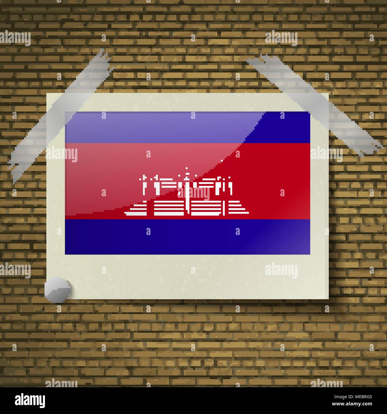 Flags of Cambodia at frame on a brick background. Vector illustration ...