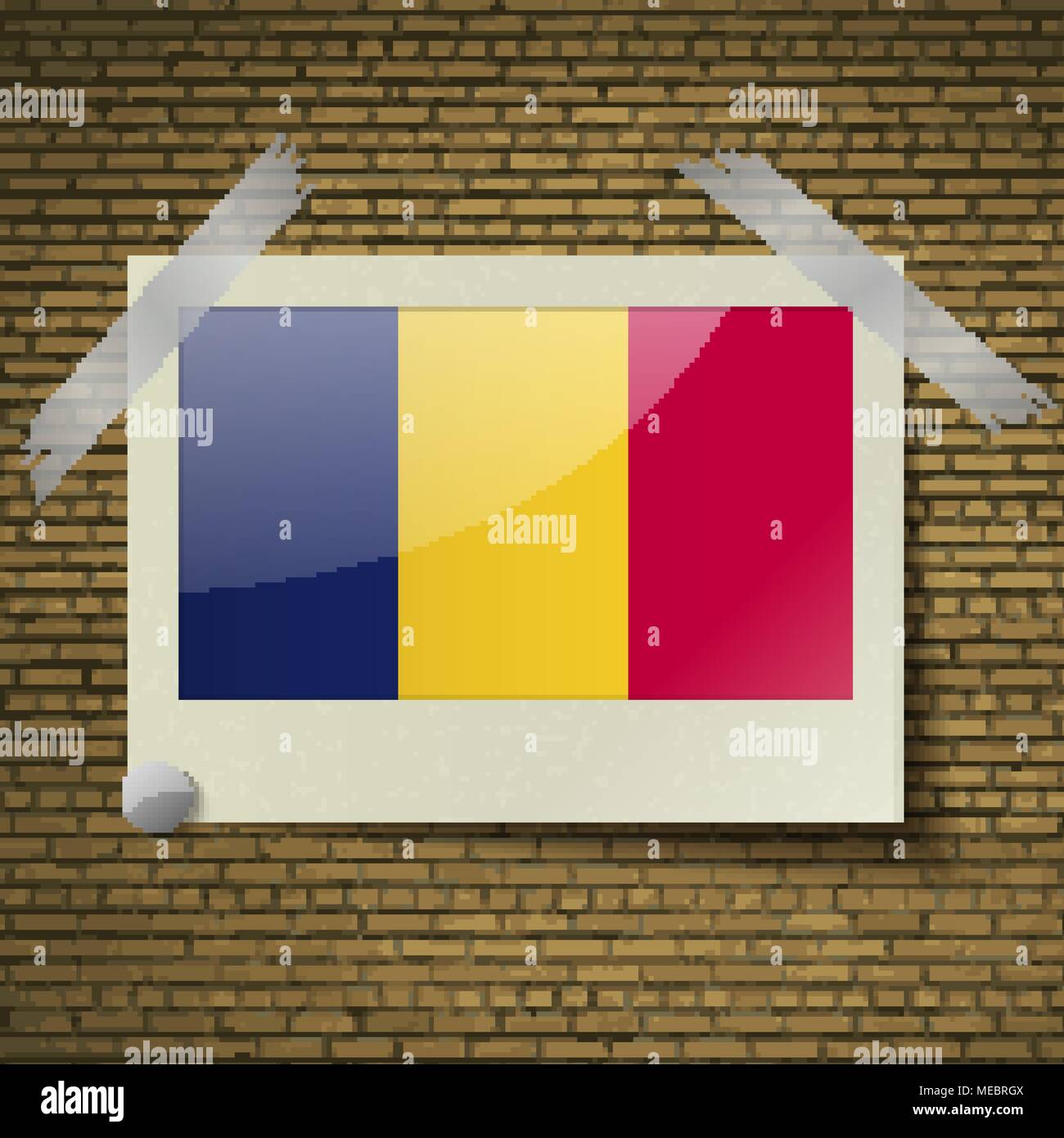 Flags of Chad at frame on a brick background. Vector illustration Stock ...