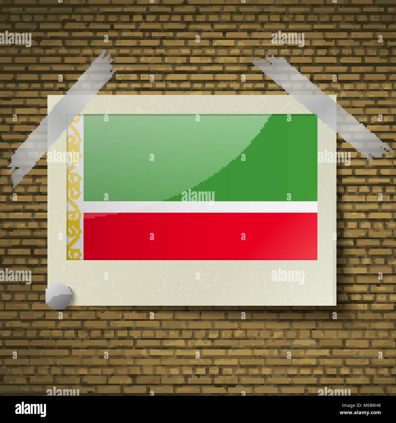 Flags of Chechen Republic at frame on a brick background. Vector ...