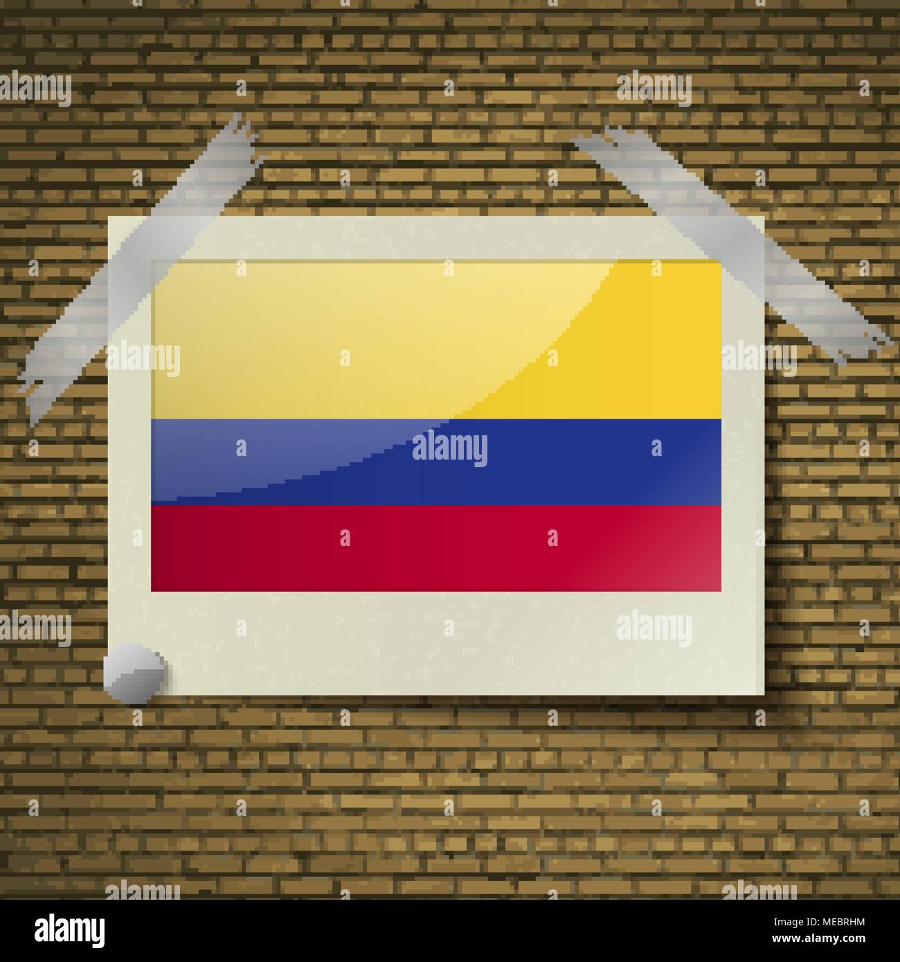 Flags of Colombia at frame on a brick background. Vector illustration ...