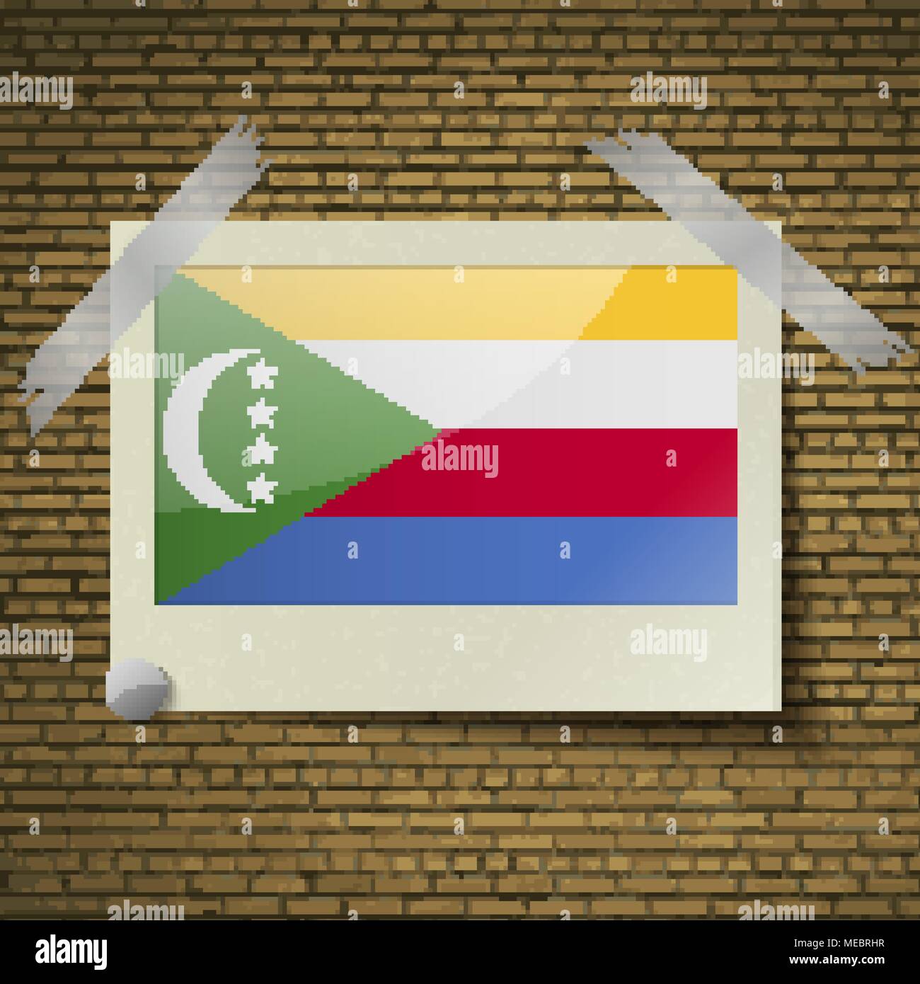 Flags of Comoros at frame on a brick background. Vector illustration ...