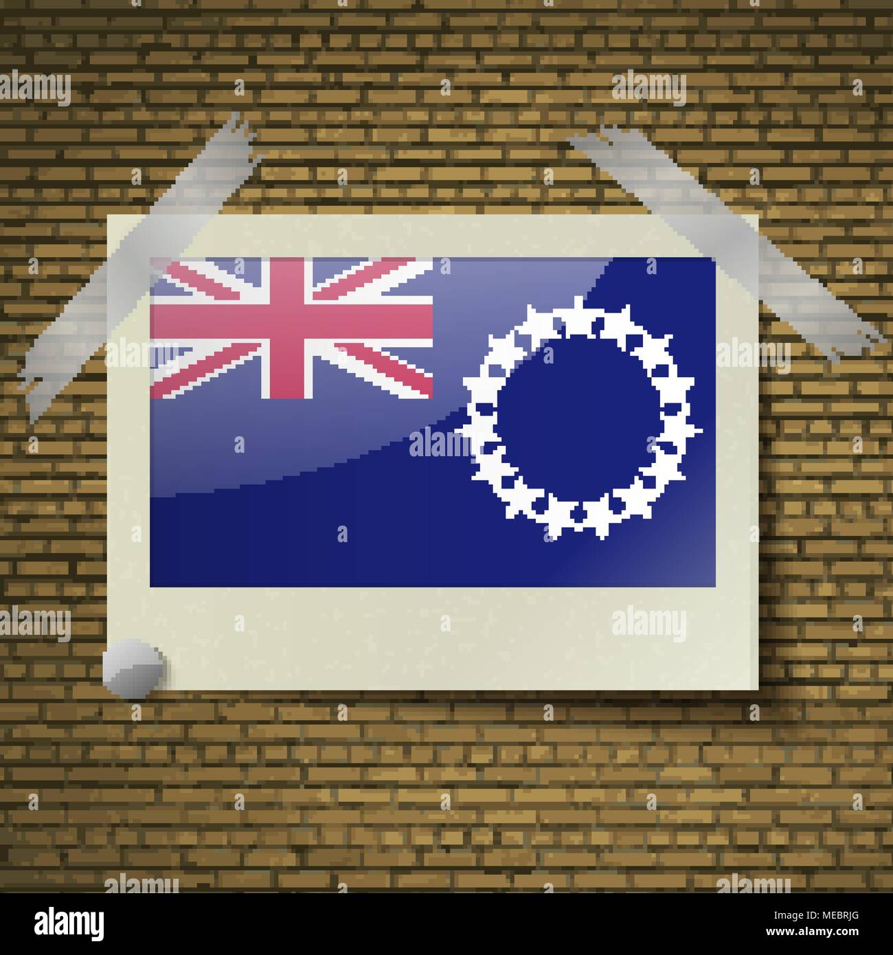 Flags of Cook islands at frame on a brick background. Vector ...