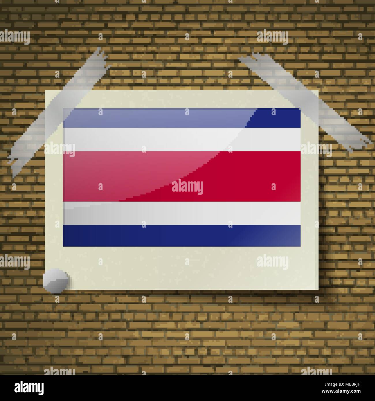 Flags of Costa Rica at frame on a brick background. Vector illustration ...