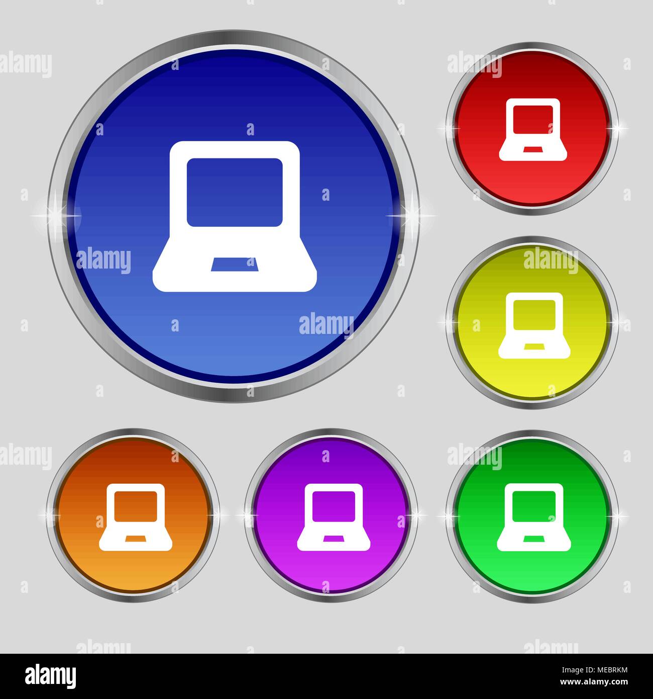 Laptop icon sign. Round symbol on bright colourful buttons. Vector ...