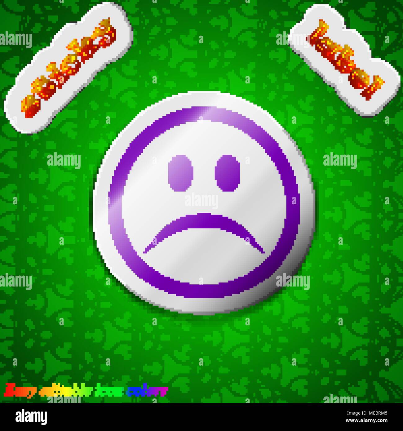 Sad face, Sadness depression icon sign. Symbol chic colored sticky ...