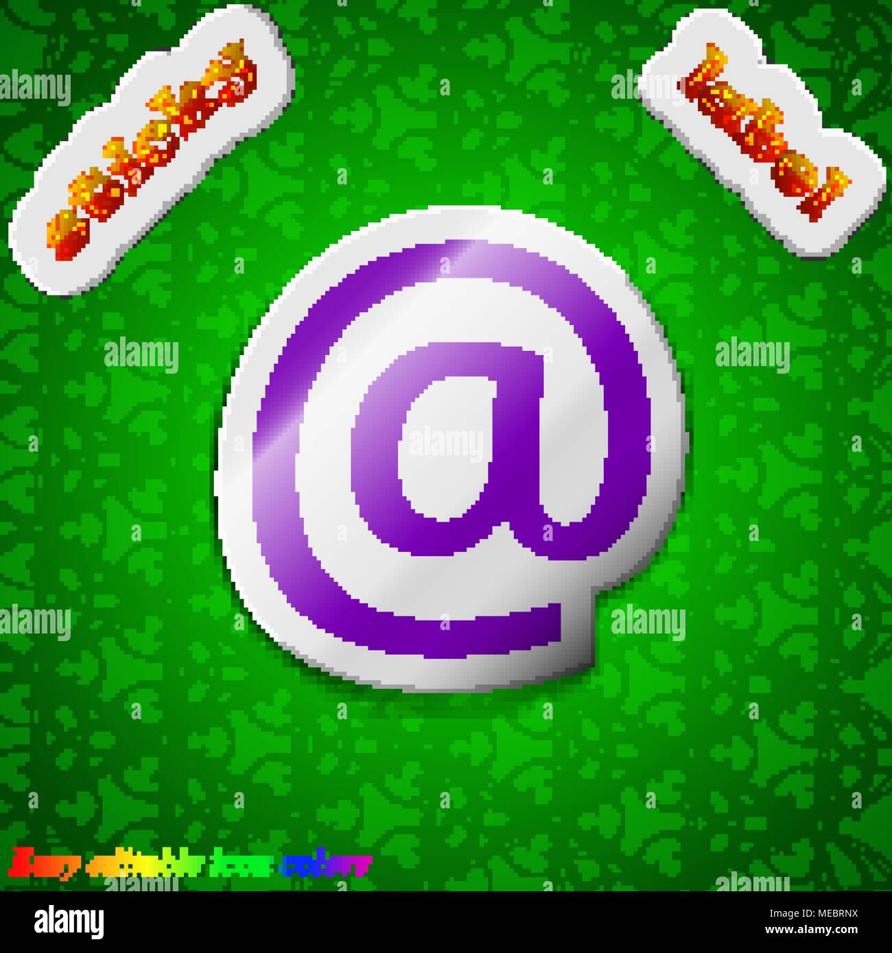 E-Mail icon sign. Symbol chic colored sticky label on green background ...
