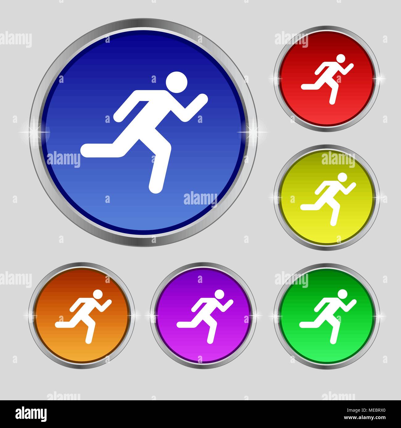 running man icon sign. Round symbol on bright colourful buttons. Vector ...