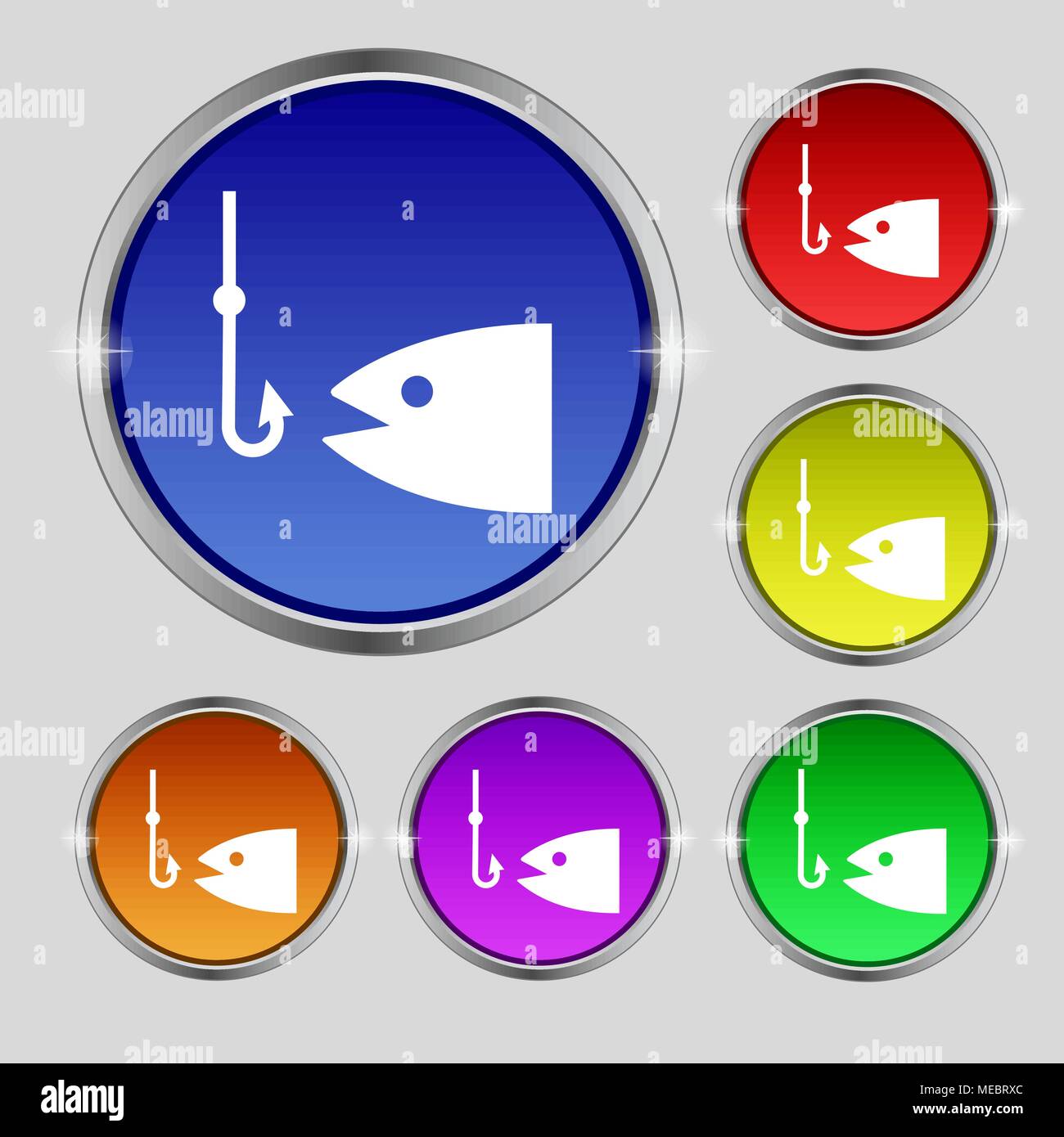 Fishing icon sign. Round symbol on bright colourful buttons. Vector ...