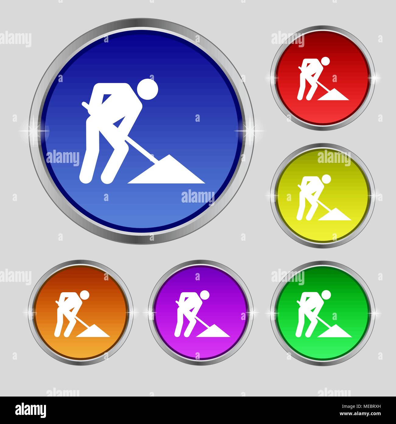 repair of road, construction work icon sign. Round symbol on bright ...