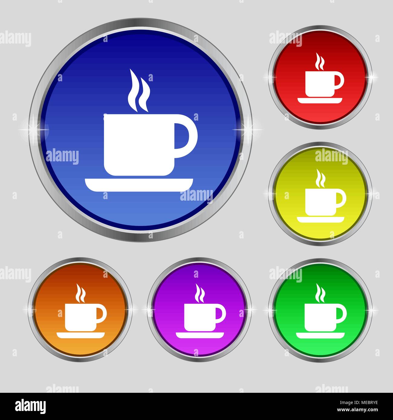 coffee icon sign. Round symbol on bright colourful buttons. Vector ...