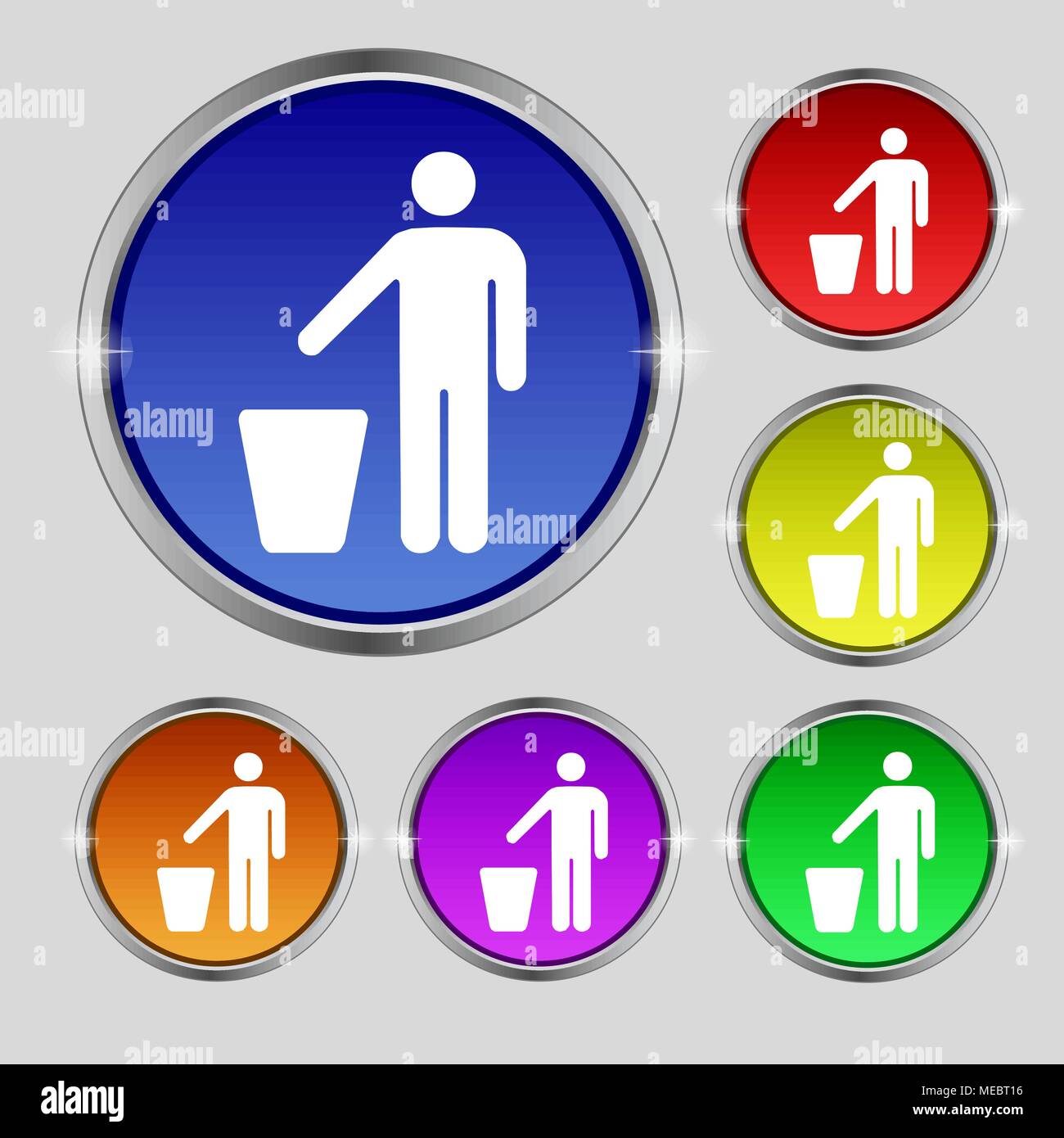 throw away the trash icon sign. Round symbol on bright colourful ...
