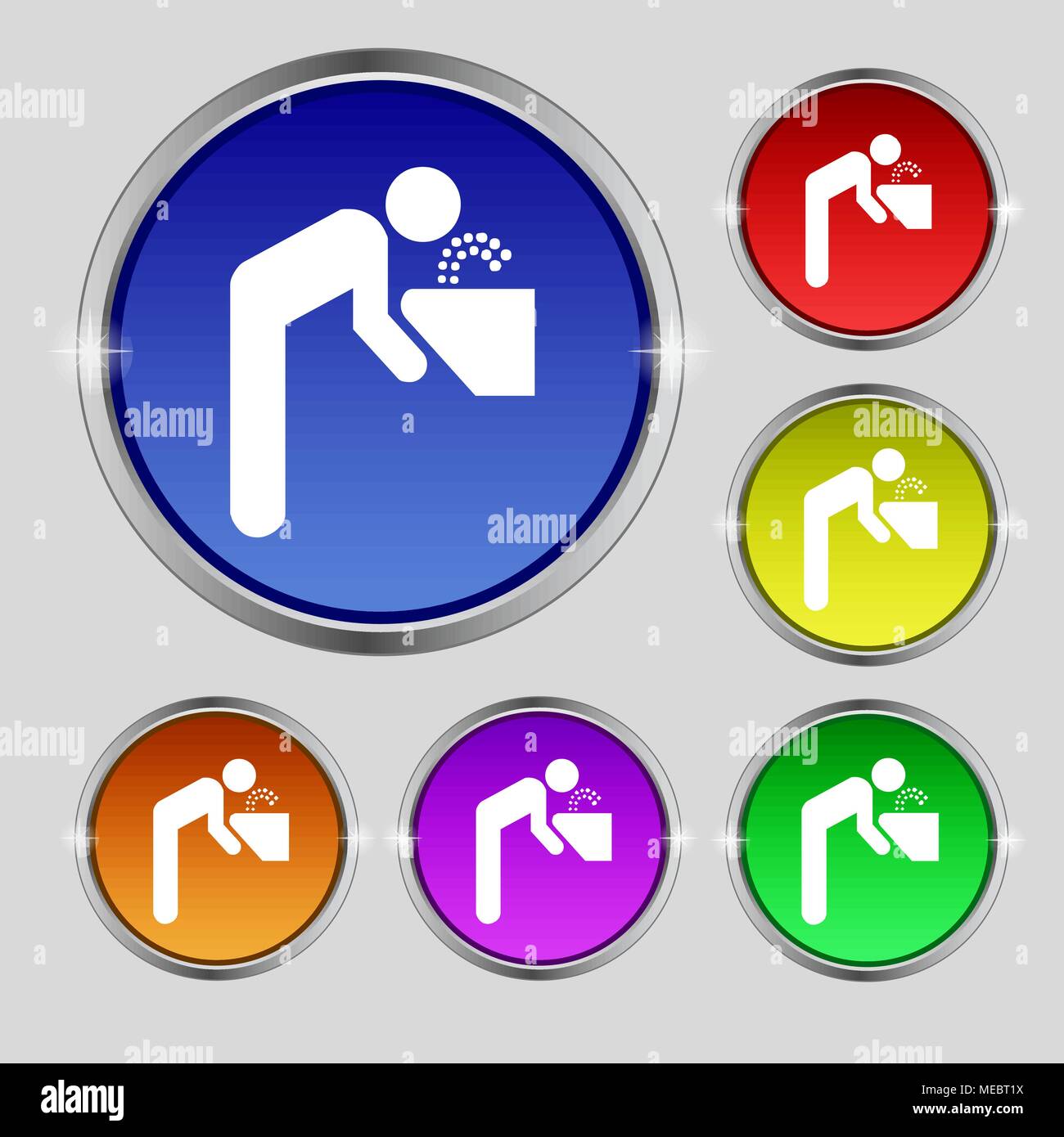 drinking fountain icon sign. Round symbol on bright colourful buttons ...