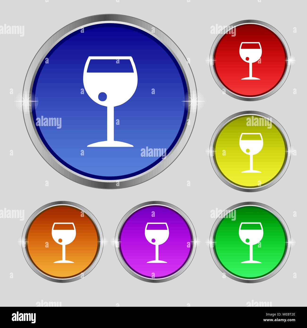 glass of wine icon sign. Round symbol on bright colourful buttons ...