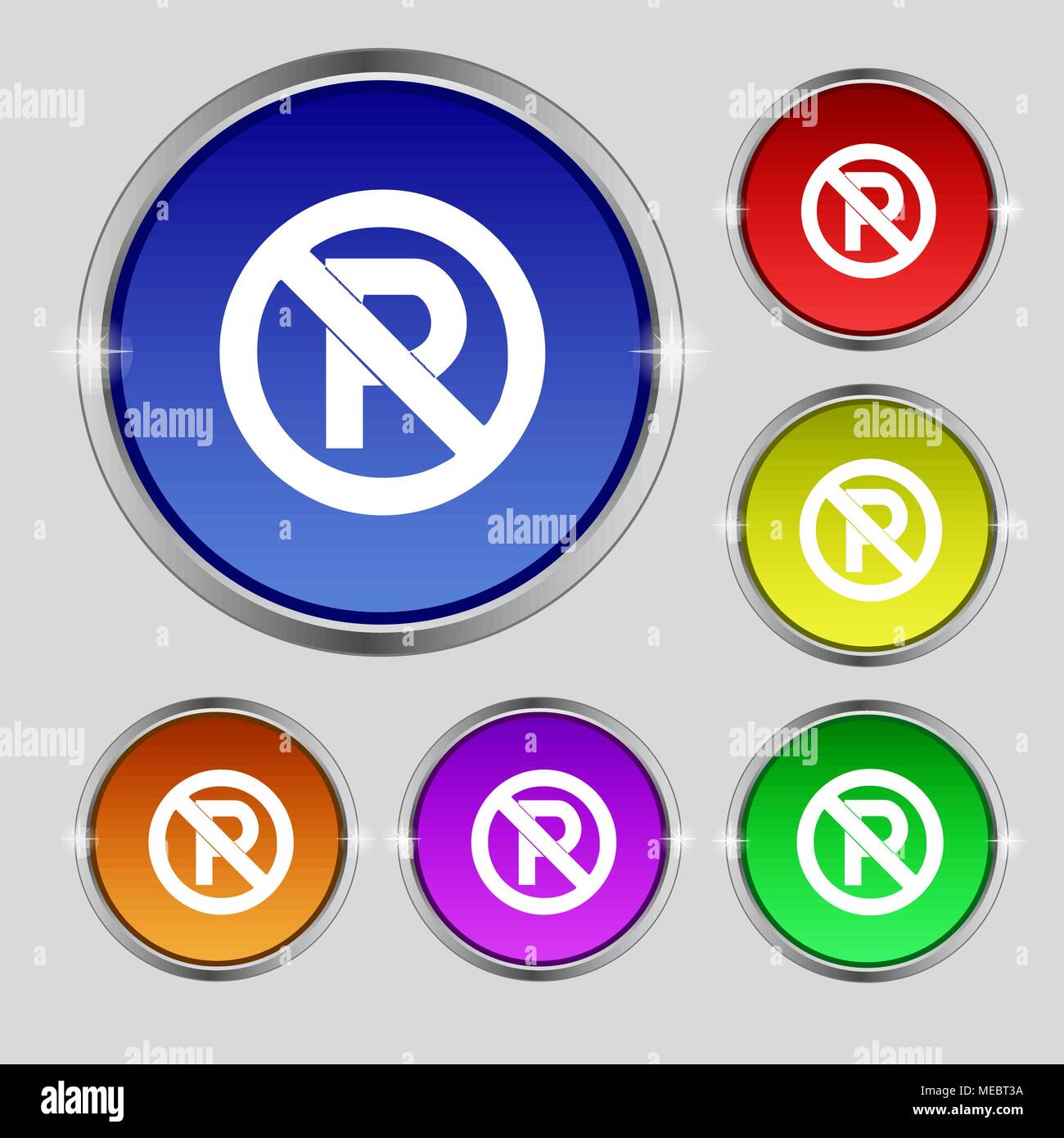 No parking icon sign. Round symbol on bright colourful buttons. Vector ...