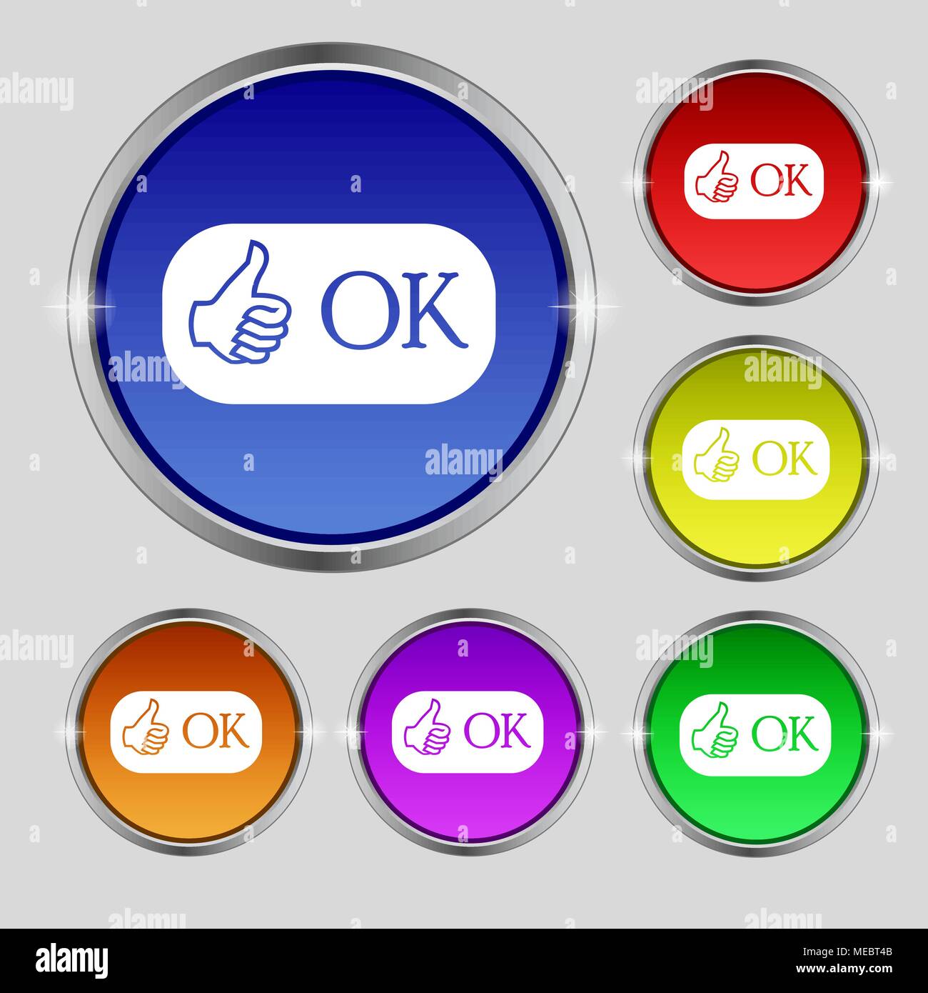 Ok sign icon. Positive check symbol. Set of colored buttons. Vector ...