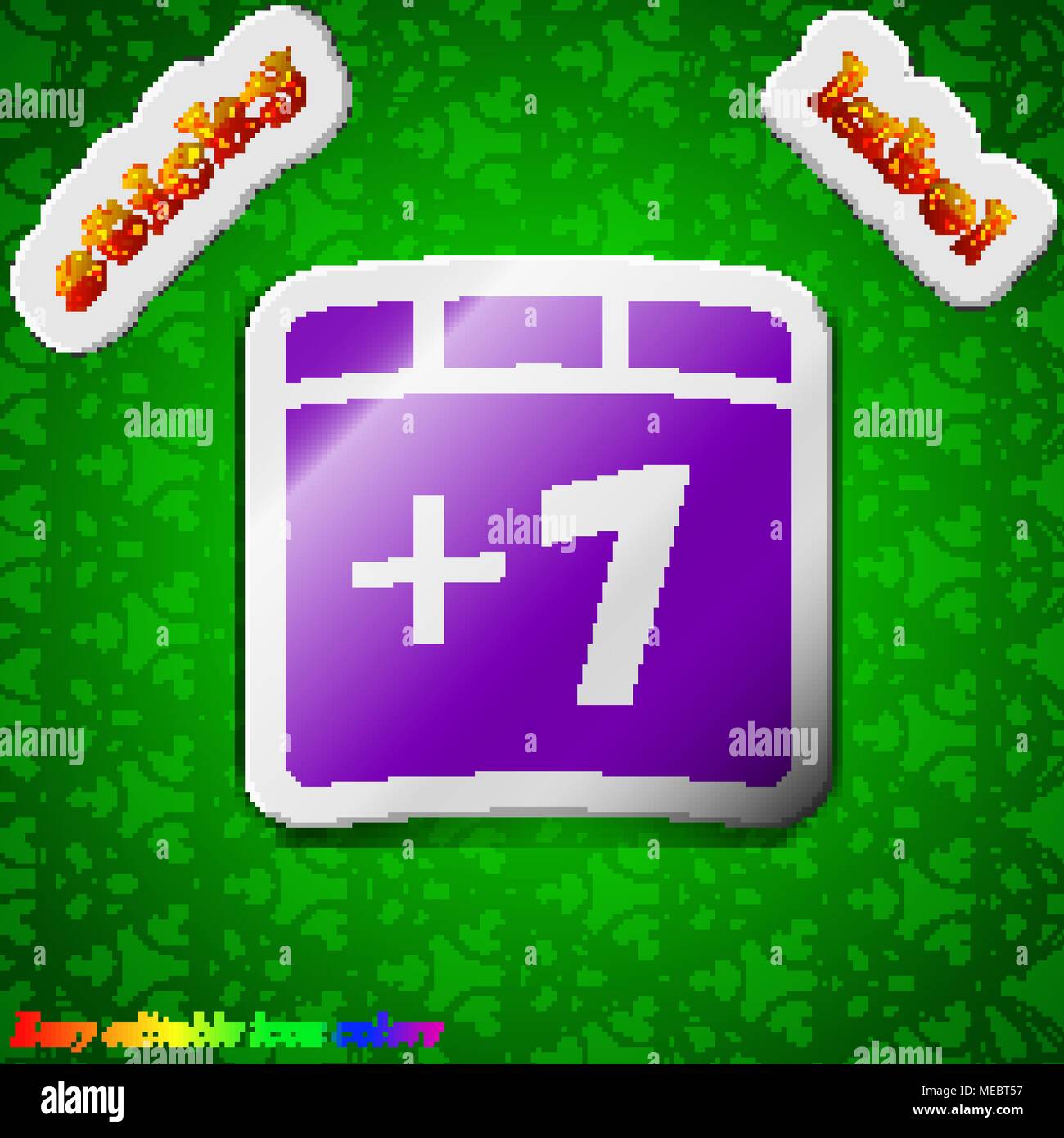 Plus one, Add one icon sign. Symbol chic colored sticky label on green ...