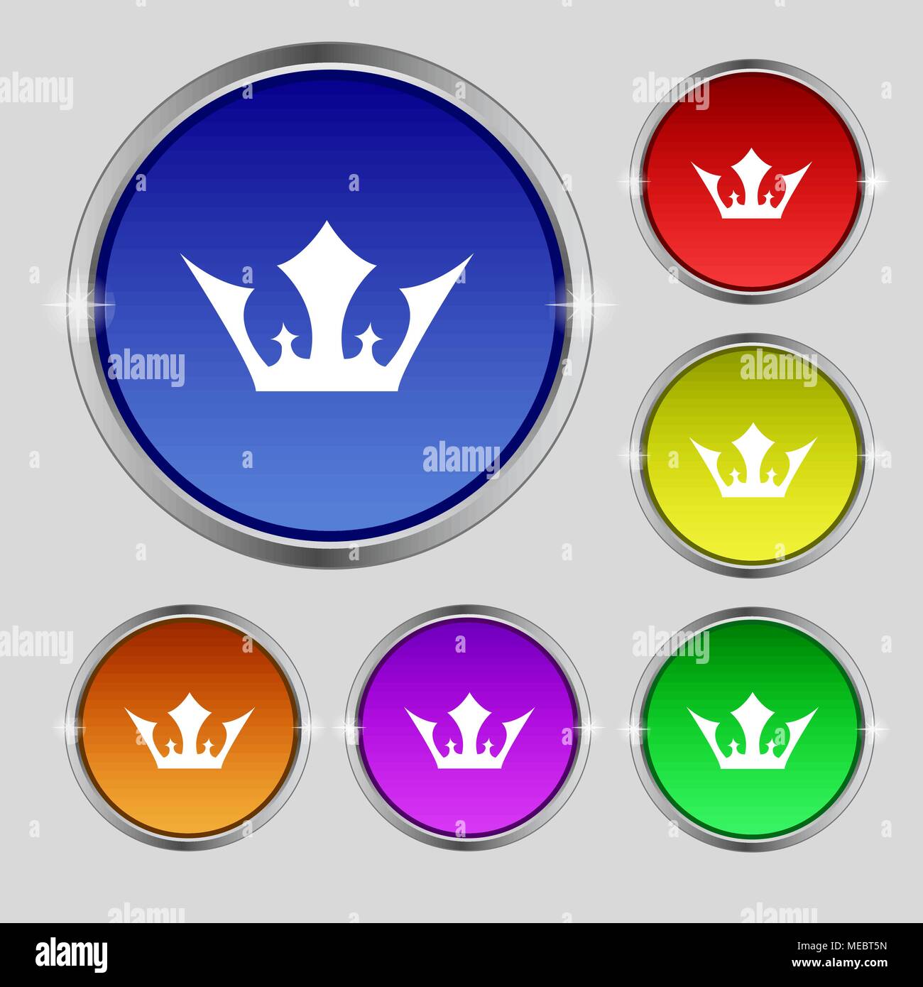 Crown icon sign. Round symbol on bright colourful buttons. Vector ...