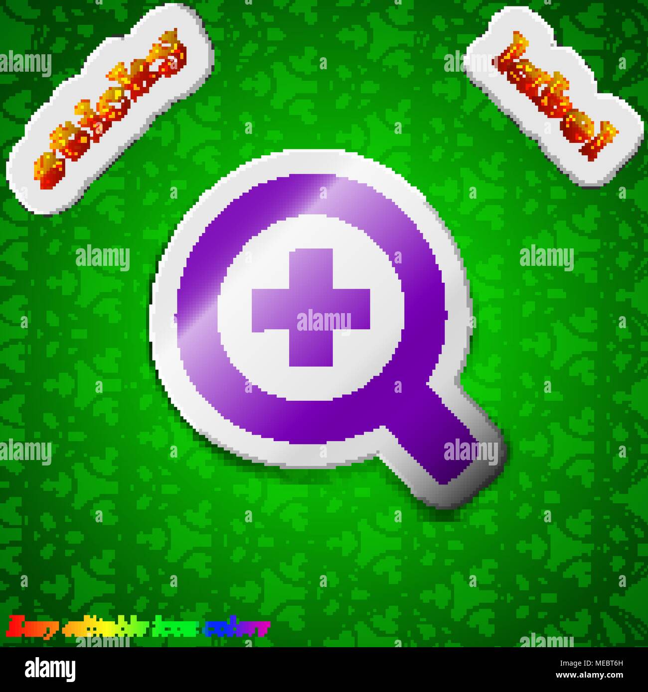 Magnifier glass, Zoom tool icon sign. Symbol chic colored sticky label ...
