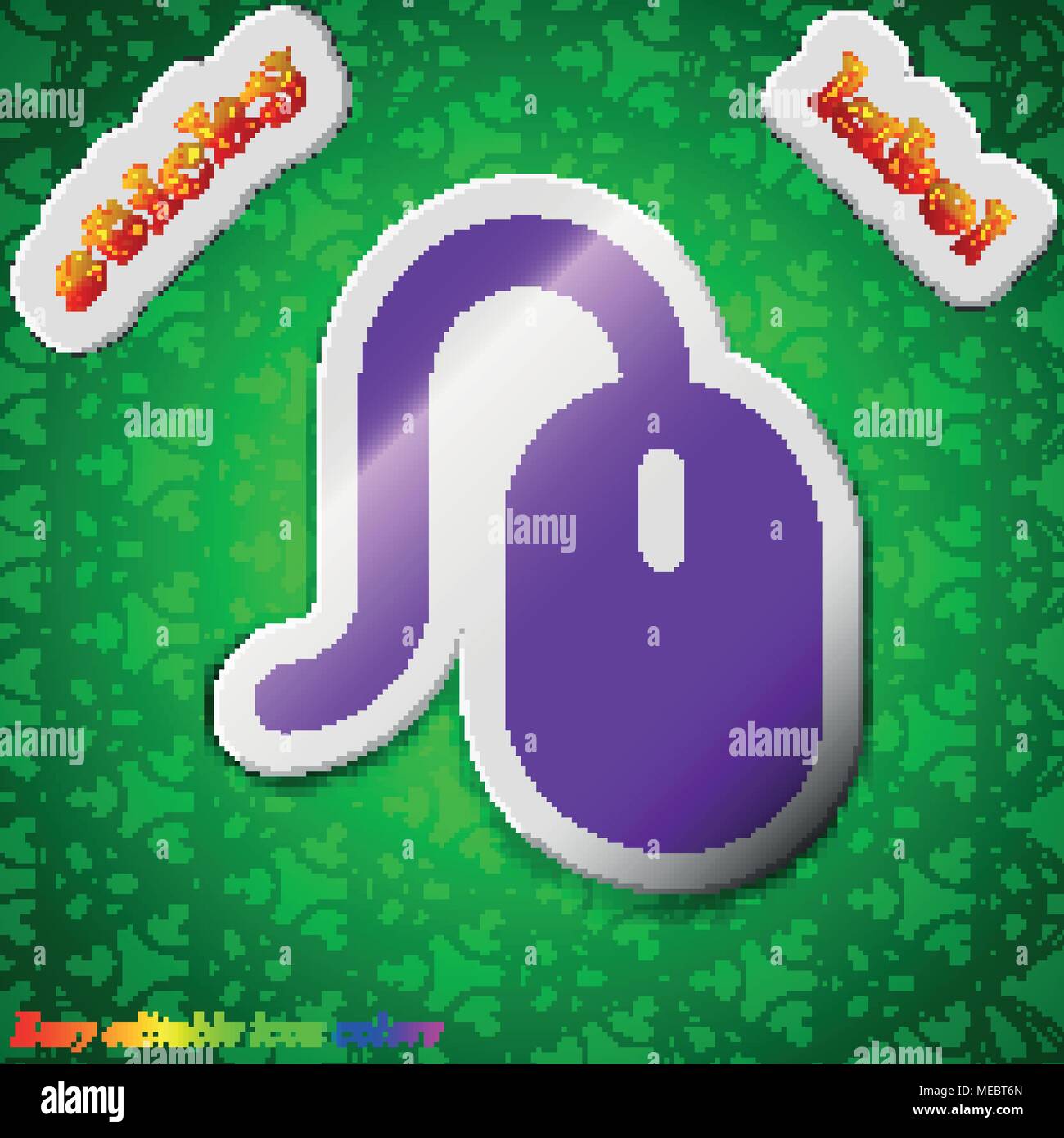 Computer mouse icon sign. Symbol chic colored sticky label on green ...
