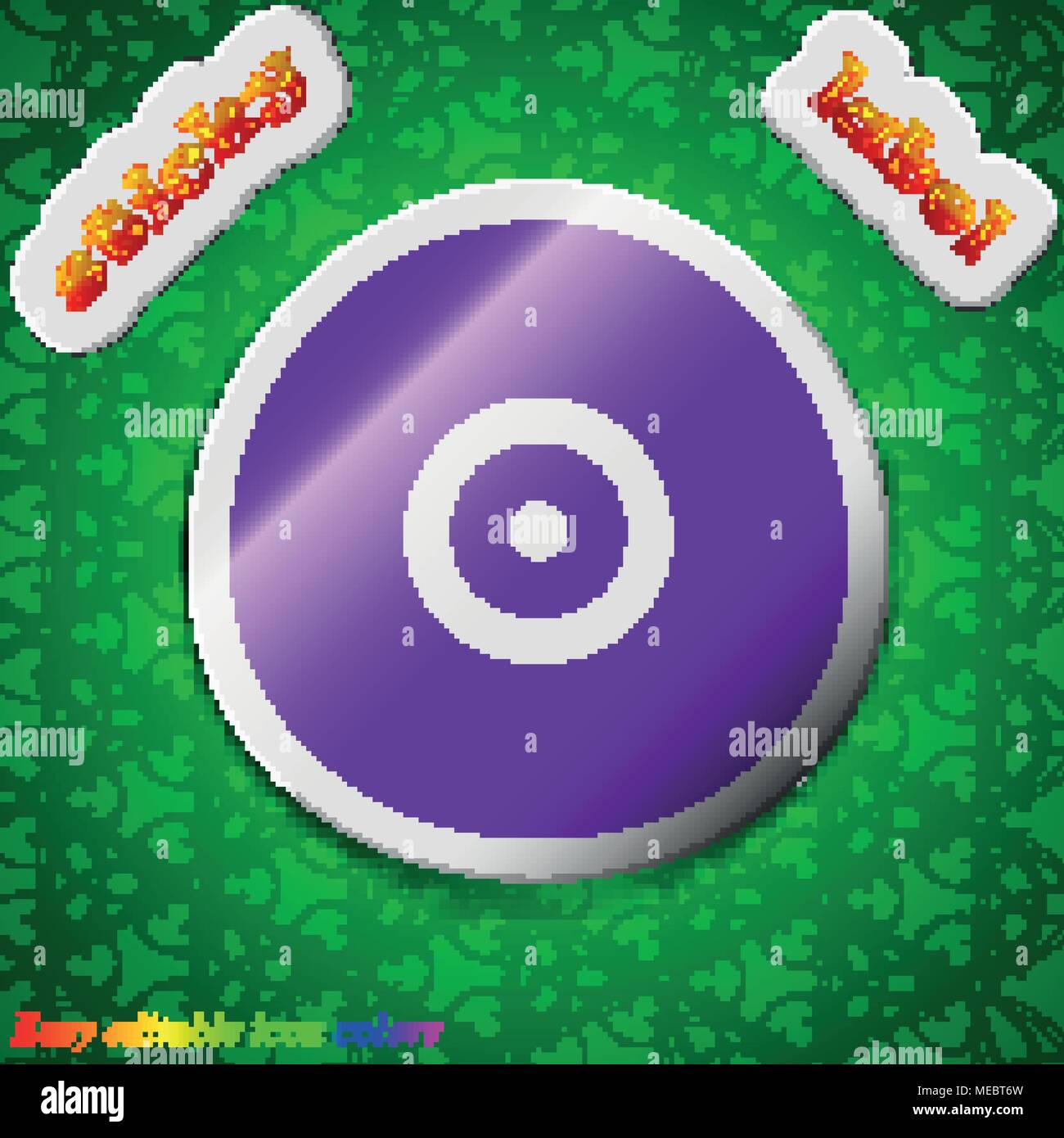 CD or DVD icon sign. Symbol chic colored sticky label on green ...