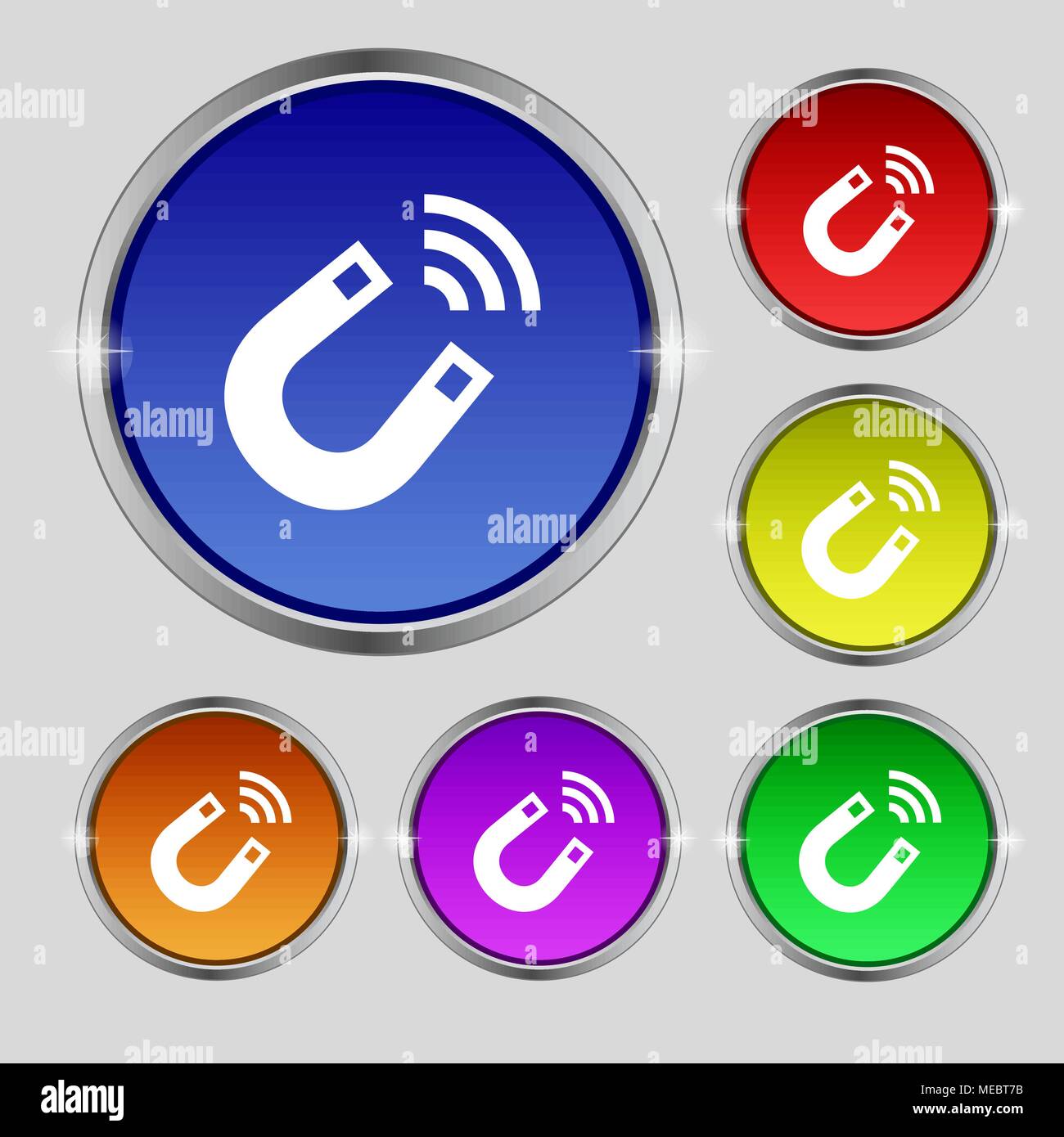 Magnet icon sign. Round symbol on bright colourful buttons. Vector ...