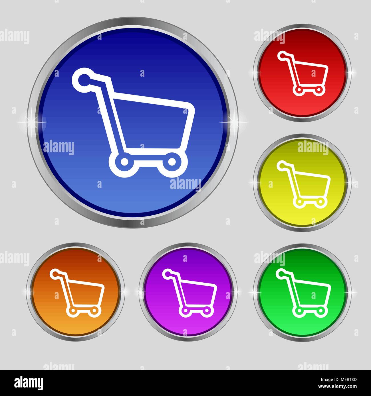 Shopping cart icon sign. Round symbol on bright colourful buttons ...