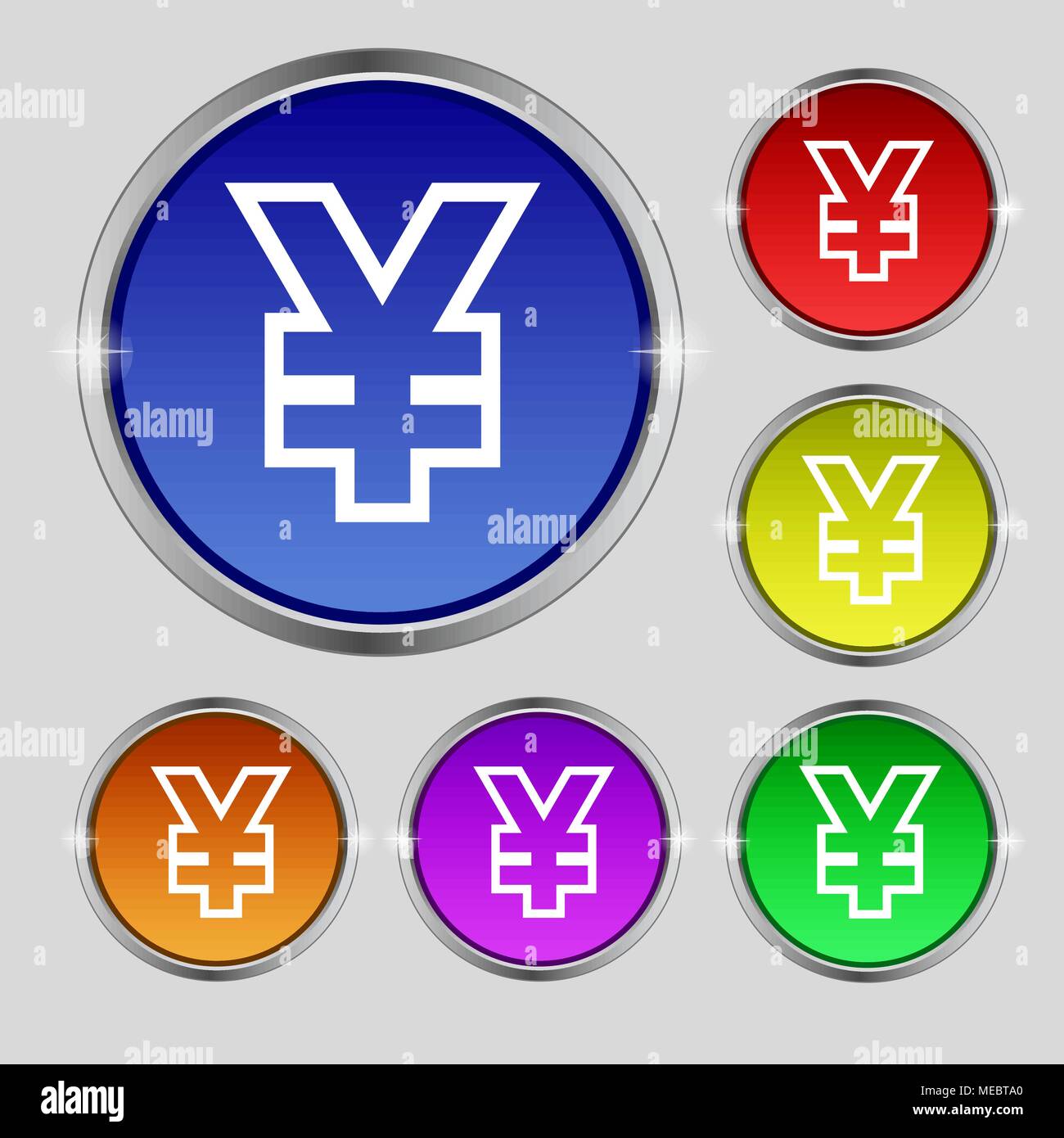 Yen JPY icon sign. Round symbol on bright colourful buttons. Vector ...