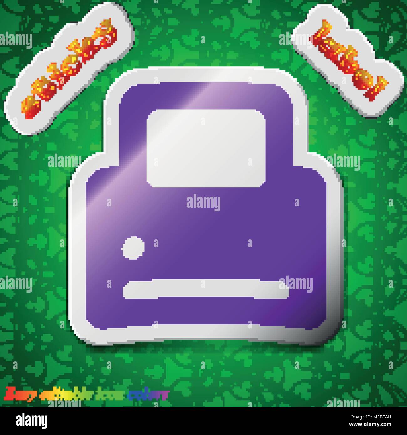 Printing icon sign. Symbol chic colored sticky label on green ...