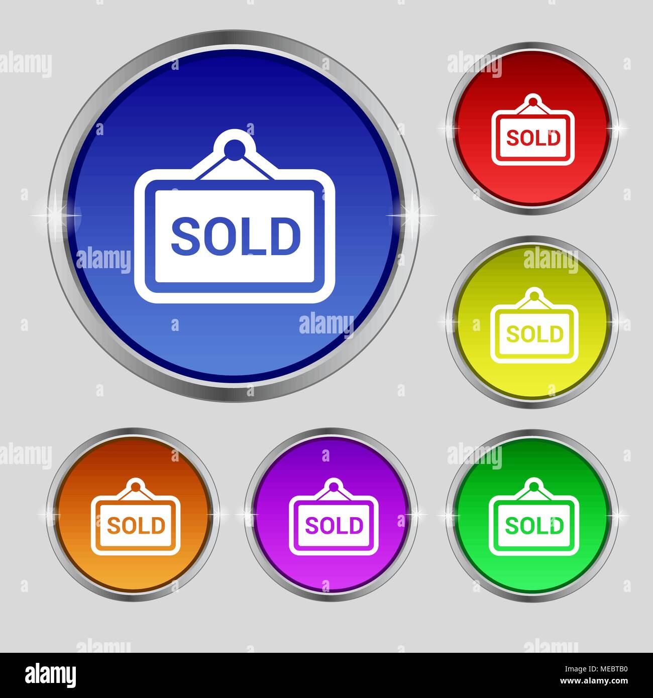 Sold icon sign. Round symbol on bright colourful buttons. Vector ...